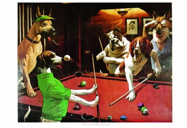 Dogs Pool Poster (The Scratching Beagle) - Billiards and Pool Tables